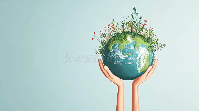 Hands Holding a Globe with Greenery Symbolizing Environmental ...