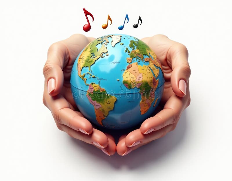 Hands Holding Globe with Music Notes - Global Music Concept Stock ...