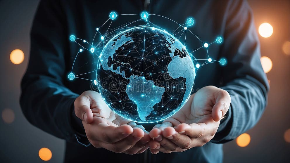 Hands Holding Globe with Network Connecting Data of Network Security ...