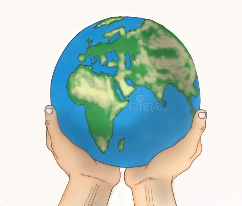 Hands Holding a Globe Over White Stock Illustration - Illustration of ...