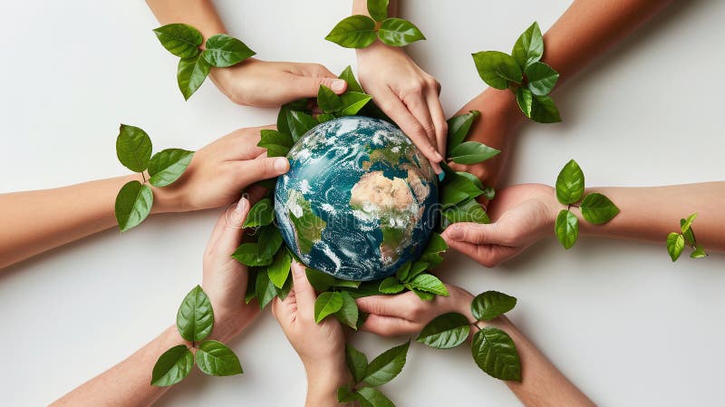 Hands Holding Globe Surrounded by Lush Green Leaves Symbolizing Global ...