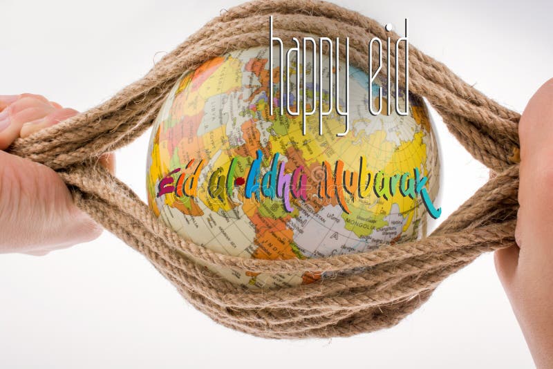 Globe in Hand Wrapped with Rope Stock Photo - Image of meridian, islam ...