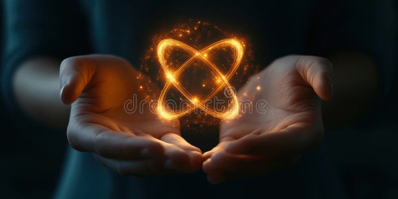 Hands Holding Glowing Atomic Symbol Representing Energy and Science ...