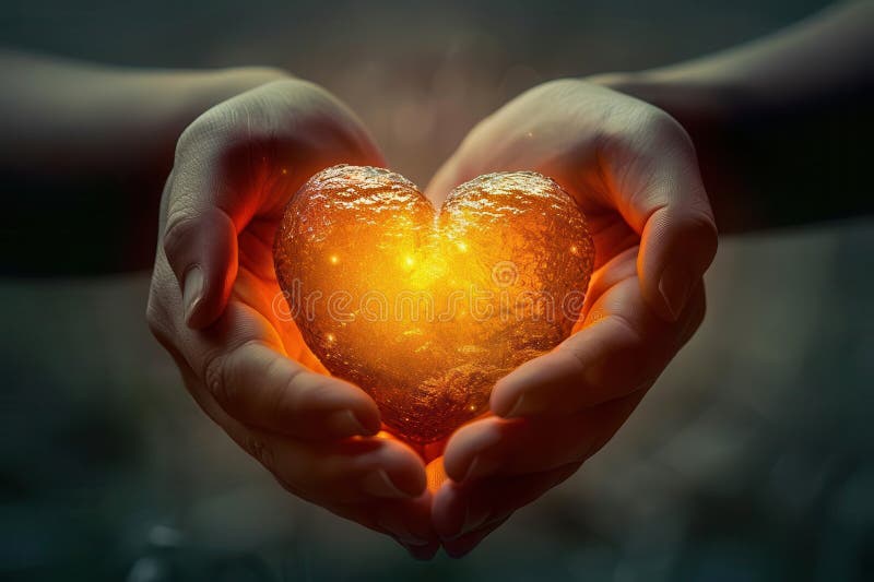 Hands Holding a Glowing, Beating Heart, Symbolizing Care and Affection ...