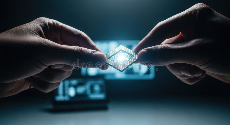 Hands Holding a Glowing CPU Chip, Symbolizing Advanced Technology and ...
