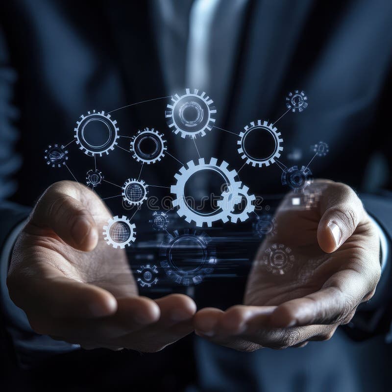 Hands Holding Glowing Digital Gears Concept Stock Photo - Image of ...