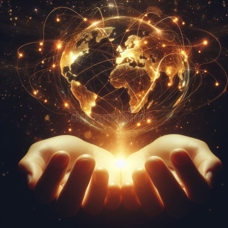 Hands Holding a Glowing Earth with Connections Stock Image - Image of ...