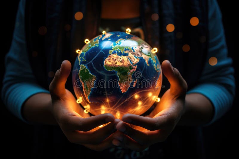 Hands Holding a Glowing Earth: Global Connection and Sustainability ...