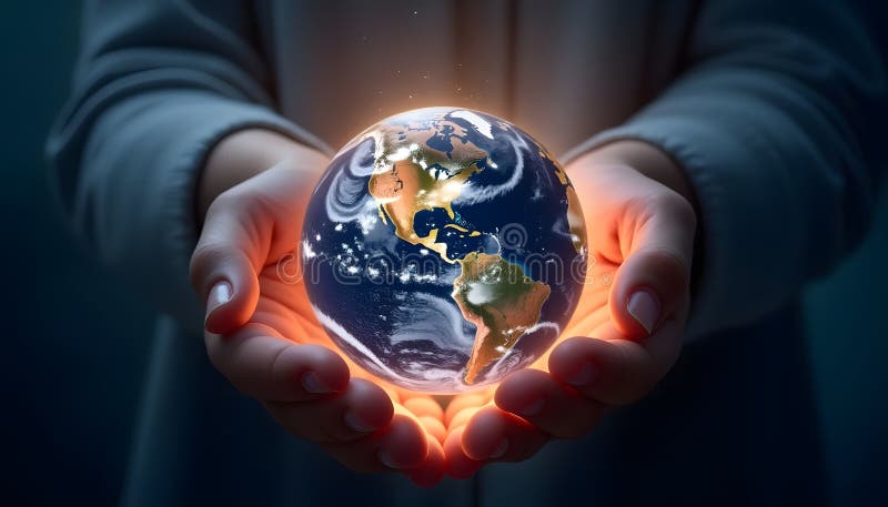 Hands Holding Glowing Earth - Symbol of Global Care and Unity Stock ...