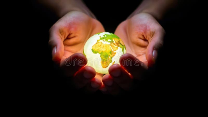 Hands Holding Glowing Earth, Symbolizing Hope Stock Illustration ...