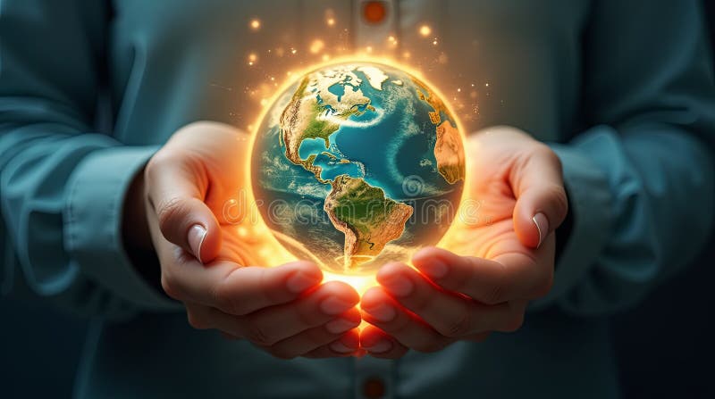 Hands Holding a Glowing Earth, Symbolizing Unity and Environmental ...