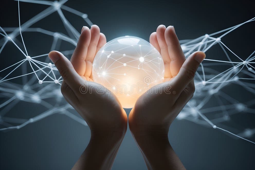 Hands Holding Glowing Globe with Network Connections Representing Global Technology Stock ...