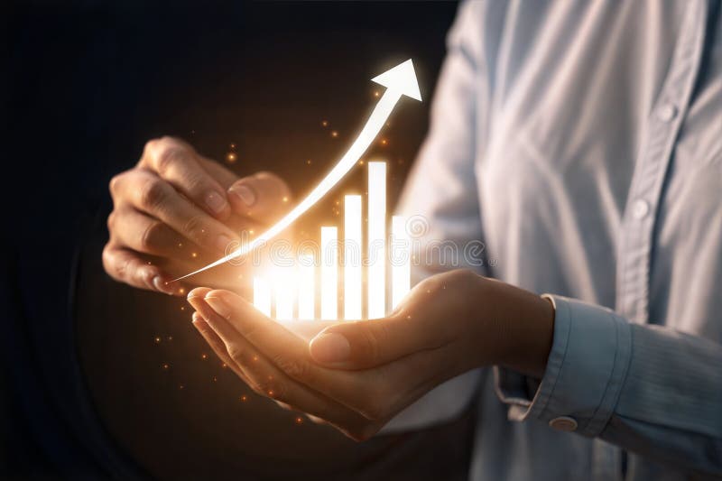 Hands Holding a Glowing Growth Chart, Symbolizing Success Stock ...