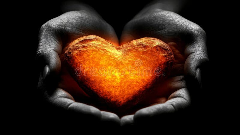 Hands Holding a Glowing Heart-Shaped Rock Stock Illustration ...