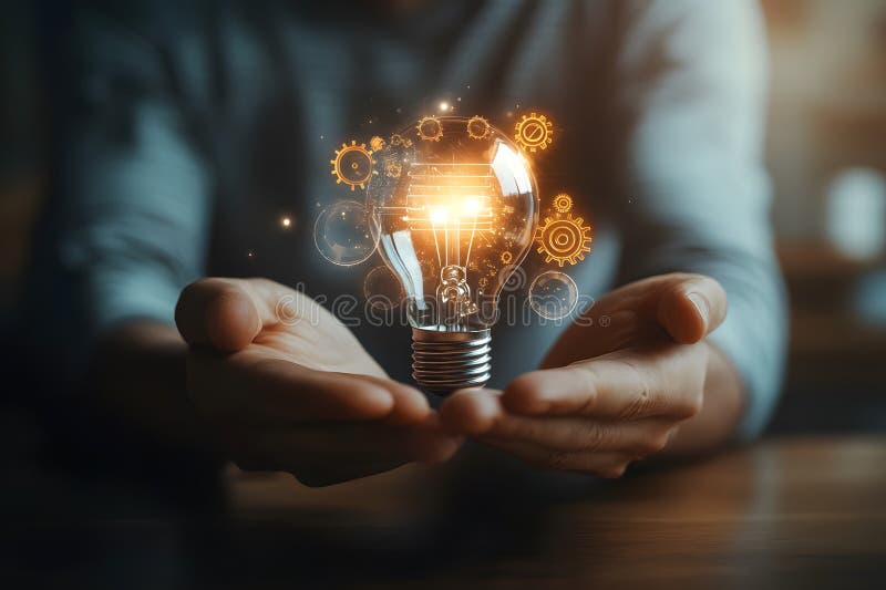 Hands Holding Glowing Light Bulb Symbolizing Innovation and Creativity ...