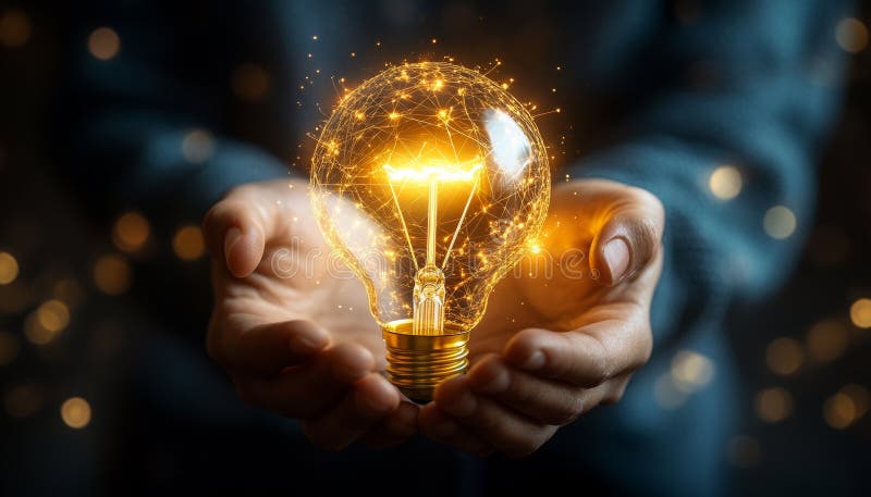 Hands Holding Glowing Light Bulb, Symbolizing Innovation, Creativity ...