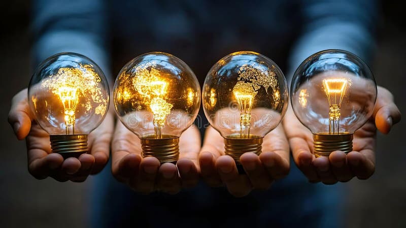 Hands Holding Glowing Light Bulbs with World Map Design, Showcasing ...