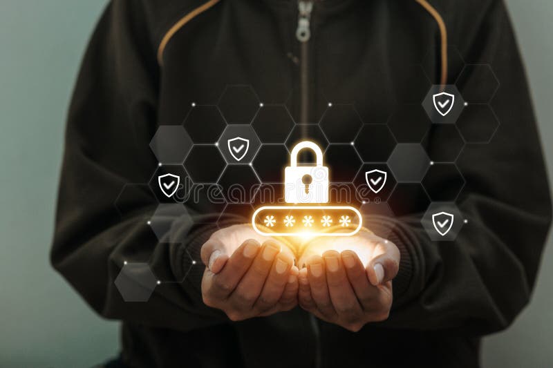 Hands Holding a Glowing Lock with Password Encryption Stock Image ...