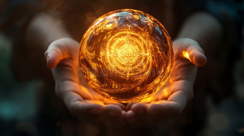 Hands Holding a Glowing Orb with Intricate Patterns Stock Illustration ...