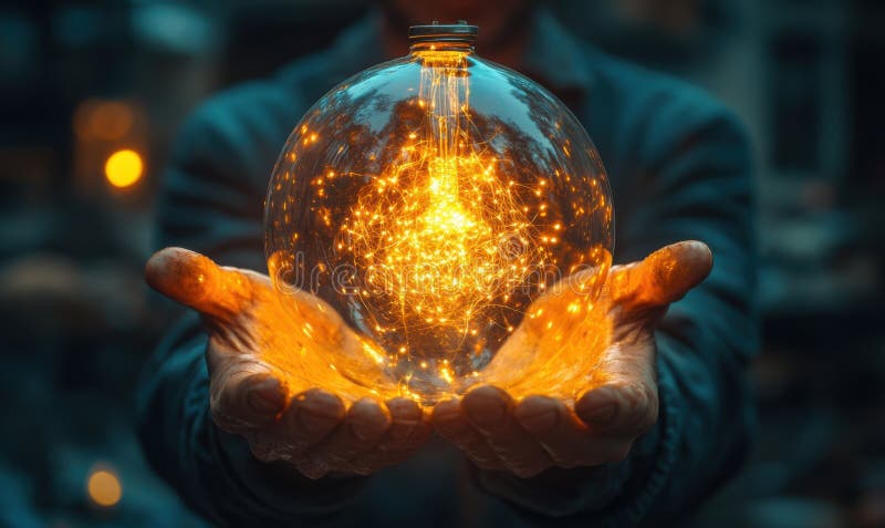 Hands Holding a Glowing Orb of Light in a Dimly Lit Environment Stock ...