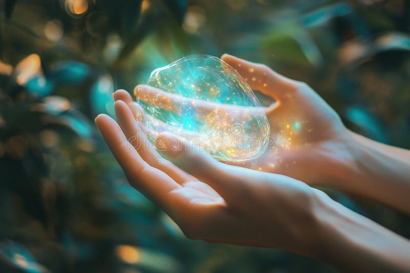 Hands Holding a Glowing Orb in a Natural Setting, Evoking Magic and Wonder Stock Photo - Image ...