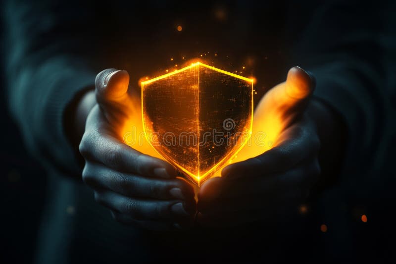Hands Holding Glowing Shield Icon Symbolizing Protection and Safety ...