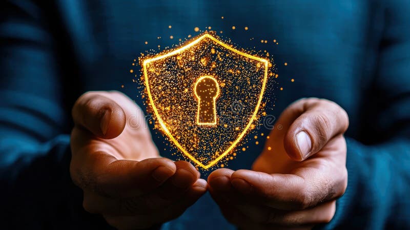 Hands Holding Glowing Shield Symbolizing Security and Protection ...