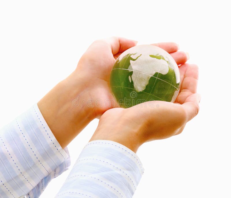 Hands Holding a Green Earth, Isolated on White Stock Photo - Image of ...