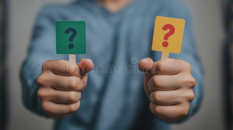 Hands Holding Green and Yellow Question Mark Cards Stock Illustration ...