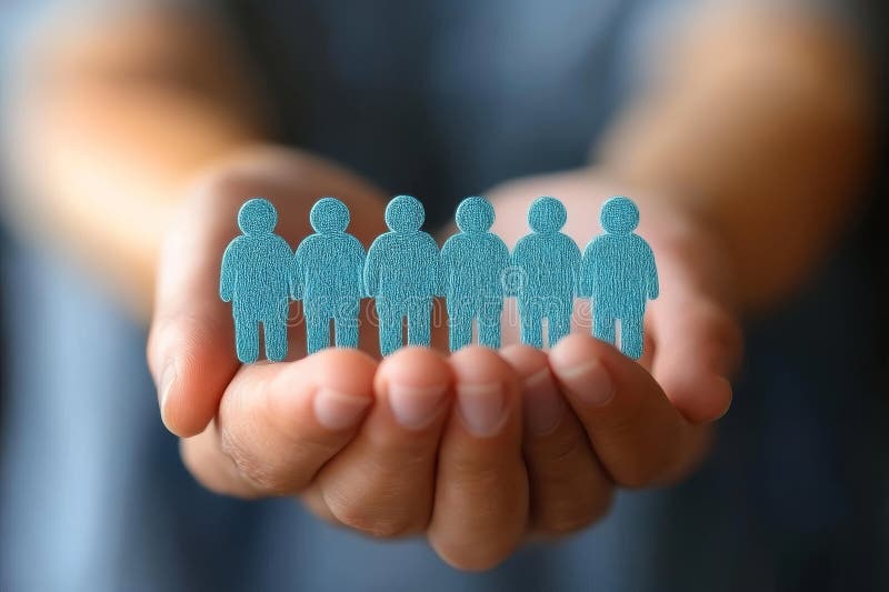Hands Holding a Group of Blue Paper Figures Representing Unity Social ...