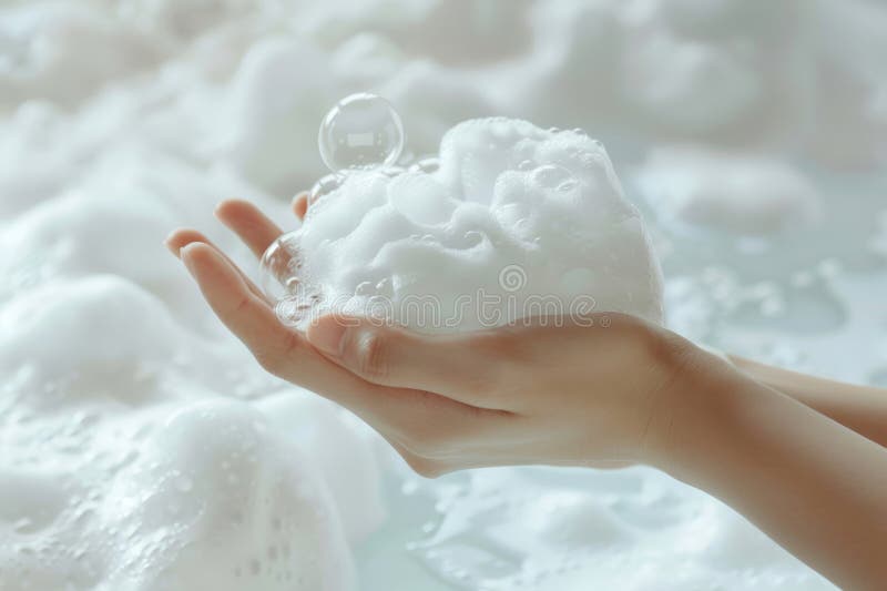 Hands Holding a Handful of Soap Bubbles. Cleanliness and Hygiene in a ...