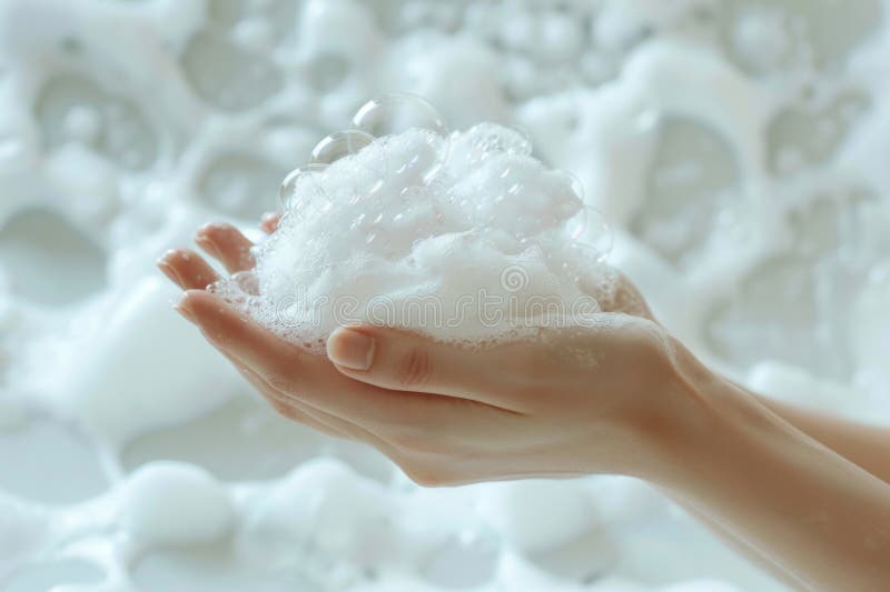 Hands Holding a Handful of Soap Bubbles. Cleanliness and Hygiene in a ...