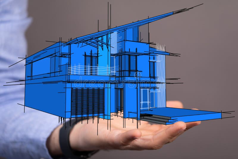 A Hands - Holding House Digital Concept Stock Image - Image of room ...