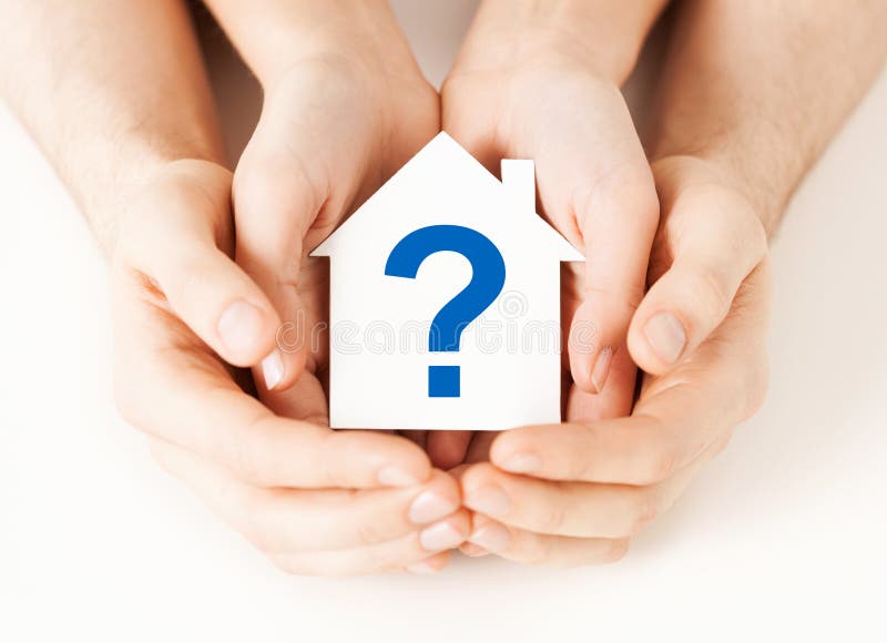 Hands Holding House with Question Mark Stock Photo - Image of market ...