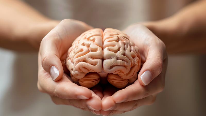 Hands Holding a Human Brain Stock Illustration - Illustration of ...
