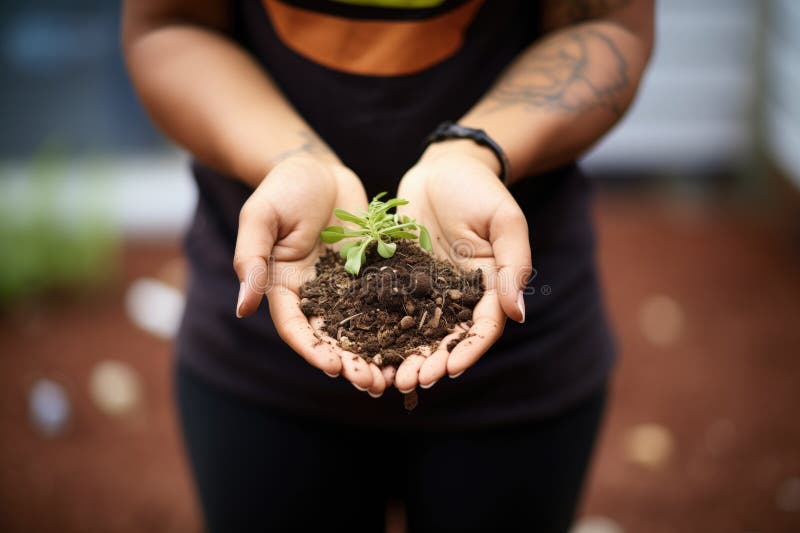 Hands Holding Humusrich Compost with Sprout Stock Image - Image of ...