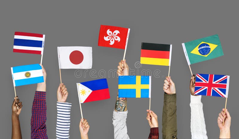 Hands Holding International Flags Together Stock Image - Image of ...