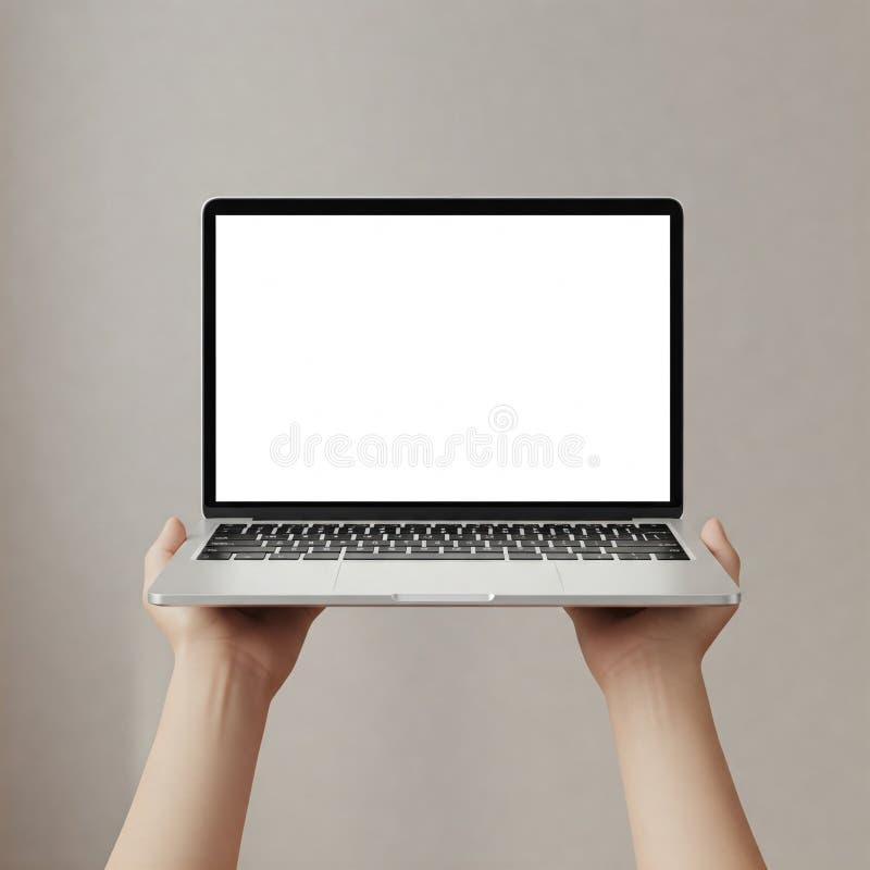 Hands Holding Laptop Blank Screen (Generated with AI) Stock ...
