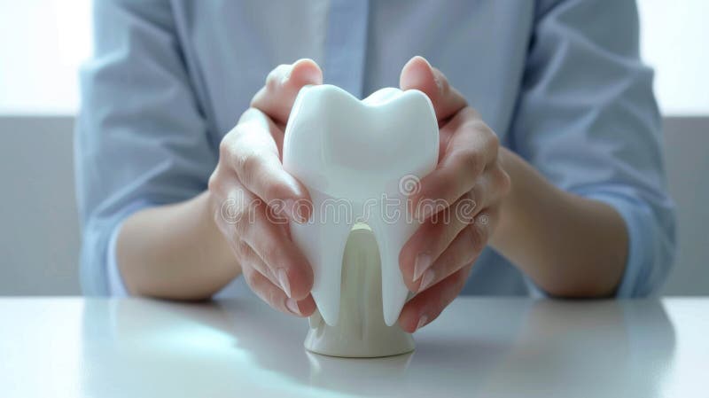 Hands Holding a Tooth Model.AI Generated Image Stock Photo - Image of ...