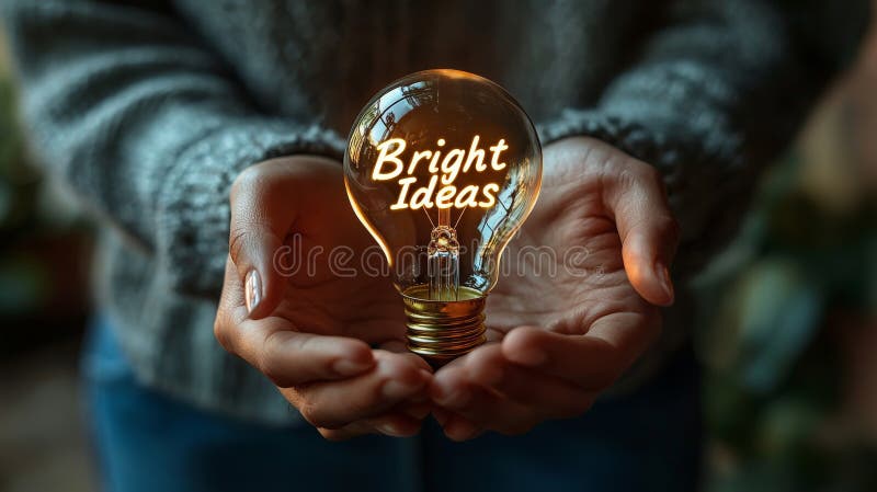 Hands Holding Lightbulb with "Bright Ideas" Text, Symbolizing ...