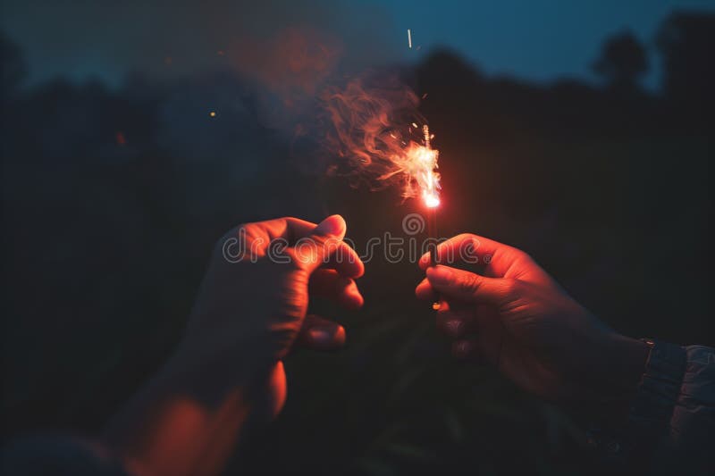 Hands Holding a Lit Emergency Flare Outside at Night Stock Photo ...