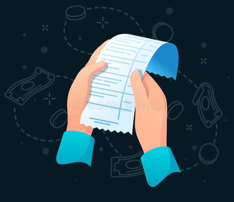 Hands Holding a Long Bill with Expenses Overview Stock Vector ...