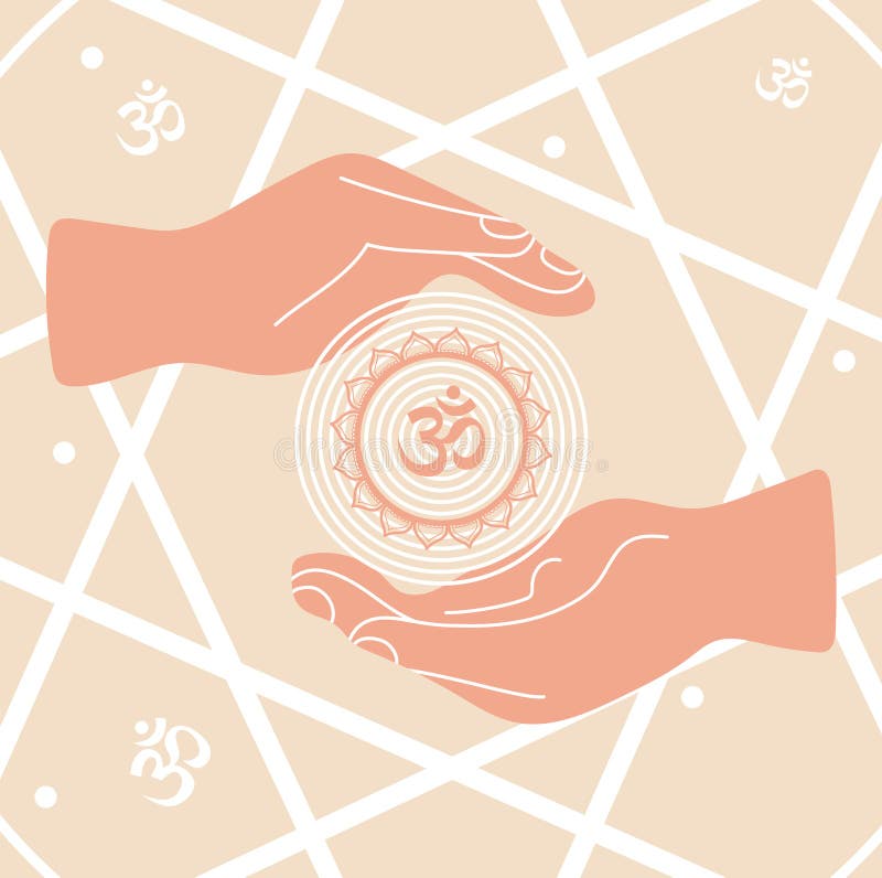 Hands Holding Mandala with Om Symbol. Boho Style Vector Illustration ...