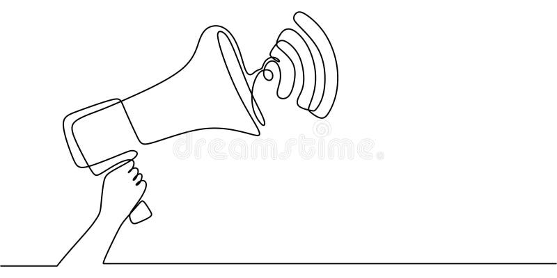 Hands Holding a Megaphone with Sound Waves in Continuous Line Drawing ...