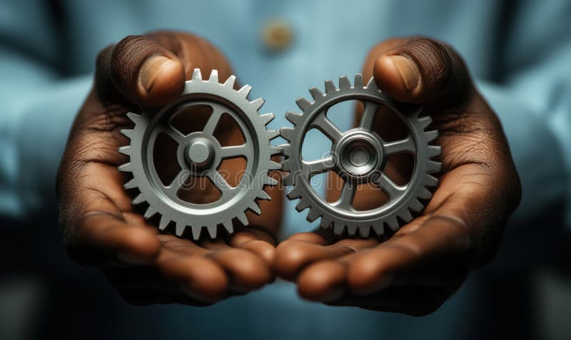 Hands Holding Metal Gears Symbolizing Engineering and Innovation Stock ...