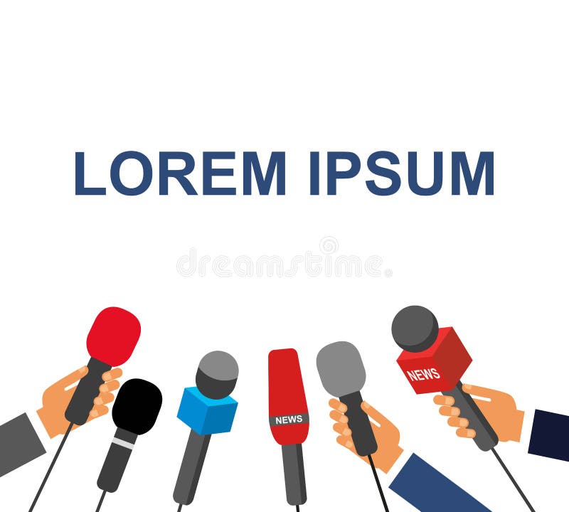 Hands Holding a Microphone, Press Conference, Vector Illustration. Hand ...
