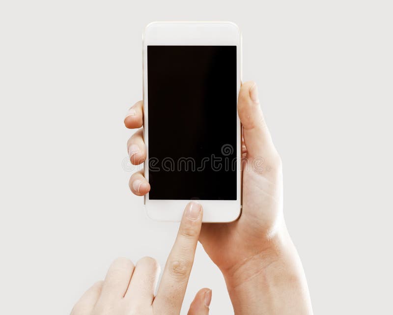 Hands holding mobile phone stock photo. Image of white - 84380928