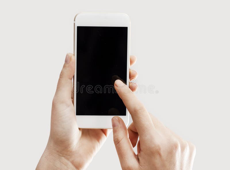 Isolated Human Two Hands Holding White Mobile Smartphone Stock Image ...