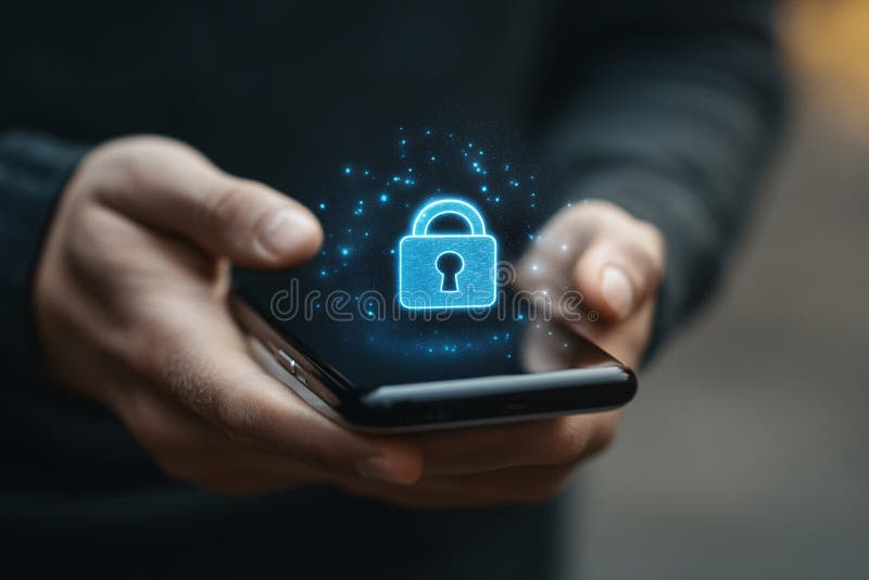 Hands Holding Mobile Phone with Lock Icon Stock Illustration ...