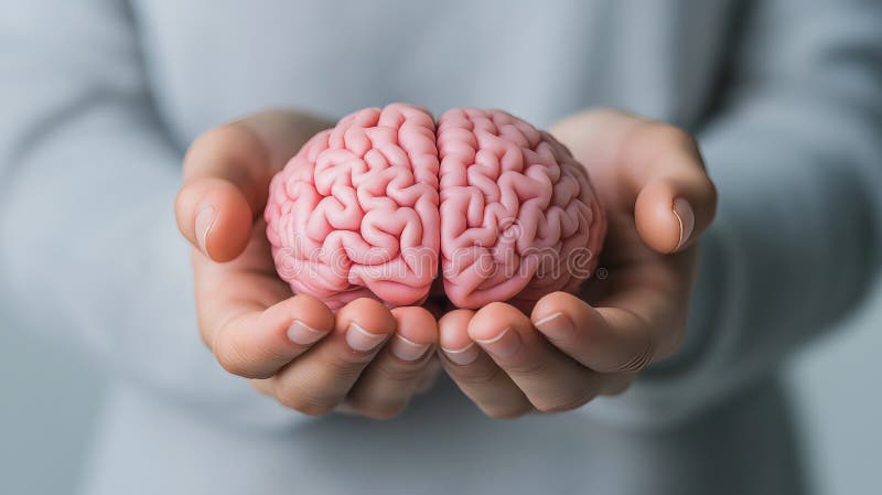 Hands Holding Model Brain Symbolizing Knowledge and Care Stock Photo ...